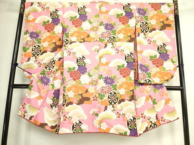 平和屋着物●小振袖　二尺袖　花車文　金彩　洗える着物　DAAX1968op