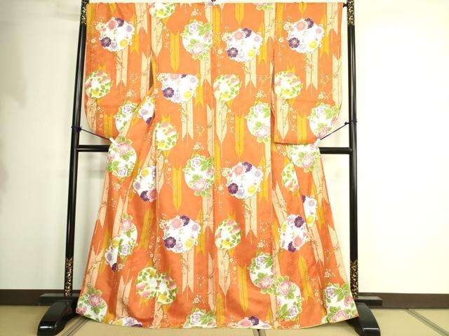 平和屋着物●小振袖　二尺袖　草花文　橘　洗える着物　DAAX1979op