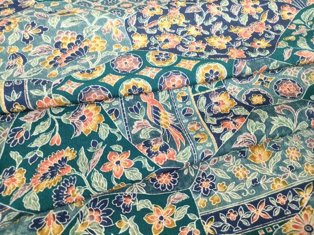 平和屋着物▽小紋　単衣　更紗花鳥文　洗える着物　DAAX3006az