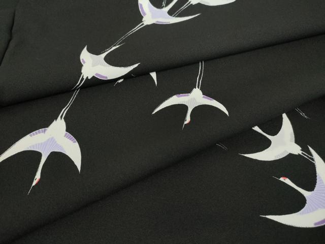 平和屋着物▽小紋　単衣　飛鶴文　黒地　洗える着物　DAAX3020az