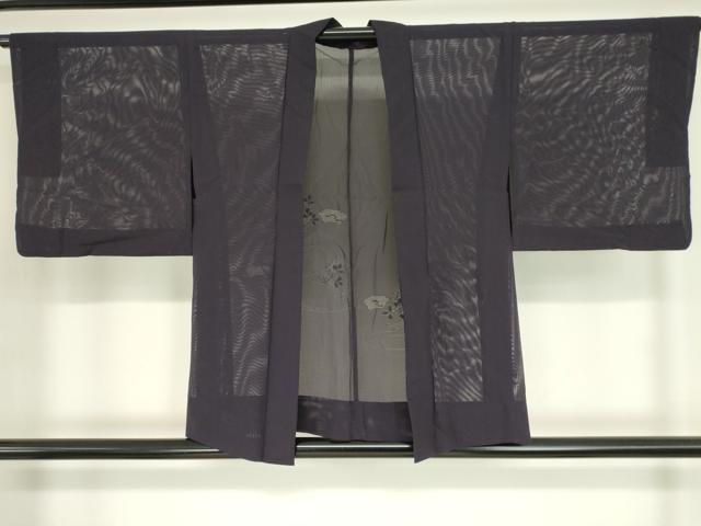 平和屋着物▽羽織　スリーシーズン　春夏秋　塵除け　絽　地紙花文　深紫色　正絹　逸品　DAAX3089az