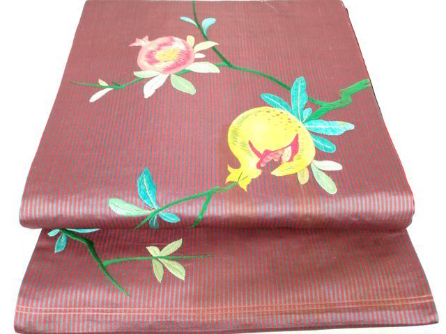 平和屋着物●アンティーク　大正ロマン　京袋帯　駒刺繍　総刺繍　成物　ざくろ　金糸　正絹　逸品　DAAX3378az