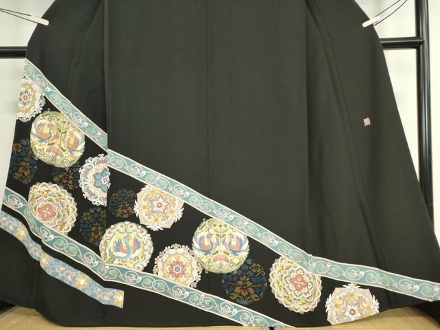 平和屋着物○豪華黒留袖 作家物 駒刺繍 正倉院鳳凰花文 金彩 正絹 逸品