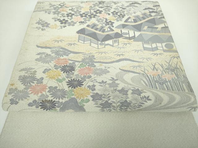 平和屋着物●西陣最高峰・北尾織物匠　爪掻き本綴れ　太鼓柄袋帯　流水風景花文　金銀糸　上代47万　証紙付き　正絹　逸品　DAAX4001ps