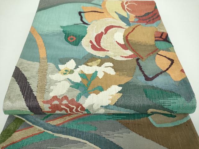 平和屋着物▽西陣 さかした謹製 六通柄袋帯 スリーシーズン帯 春 夏 秋 すくい織 休み鳥 金銀糸 証紙付 正絹 逸品 未使用 DAAX4008ps