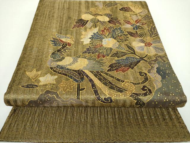 平和屋着物▽太鼓柄袋帯　スリーシーズン帯　春　夏　秋　櫛織り　舞蝶更紗鳳凰花文　金彩　鈴乃屋扱い　正絹　逸品　DAAX4013ps