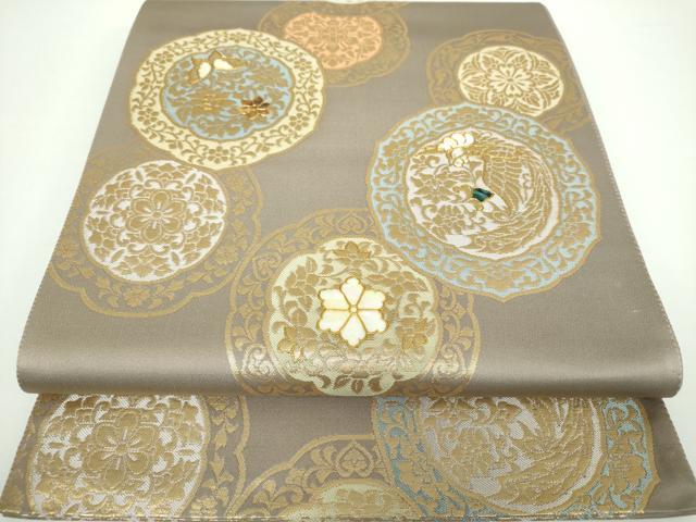 平和屋着物●六通柄袋帯　螺鈿　草木染　金色繭　飛天　金糸　正絹　逸品　未使用　DAAX4014ps