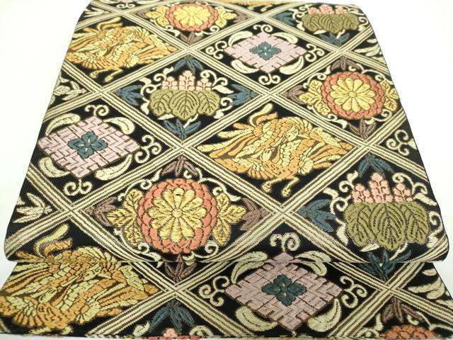 平和屋着物●六通柄　本袋帯　唐織　天井鳳凰花文　黒地　金糸　正絹　逸品　DAAX4020ps