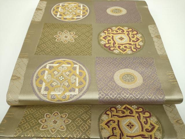 平和屋着物●六通柄袋帯　エジプトコプト文様　金糸　正絹　逸品　DAAX4021ps