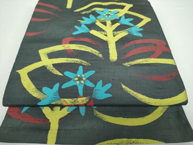 平和屋着物●桝屋高尾　六通柄　本袋帯　紬地　草花文　正絹　逸品　DAAX4023ps