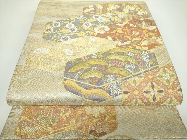 平和屋着物●現代の名工　伝統工芸士　豊田宏一　六通柄袋帯　宝筐競集文　金銀糸　正絹　逸品　DAAX4041ps