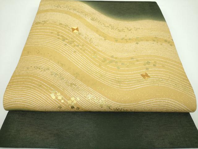 平和屋着物●九寸開き名古屋帯　駒刺繍　箔散らし　金彩　金通し地　正絹　逸品　DAAX4046ps