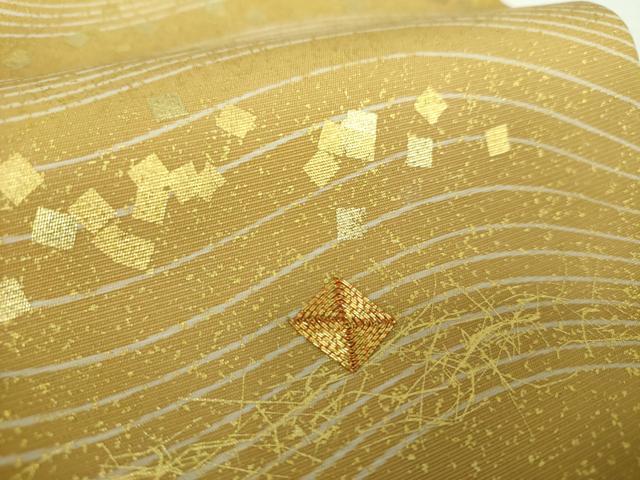 平和屋着物●九寸開き名古屋帯　駒刺繍　箔散らし　金彩　金通し地　正絹　逸品　DAAX4046ps 平和屋着物○九寸開き名古屋帯 駒刺繍 箔散らし 金彩 金通し地 正絹