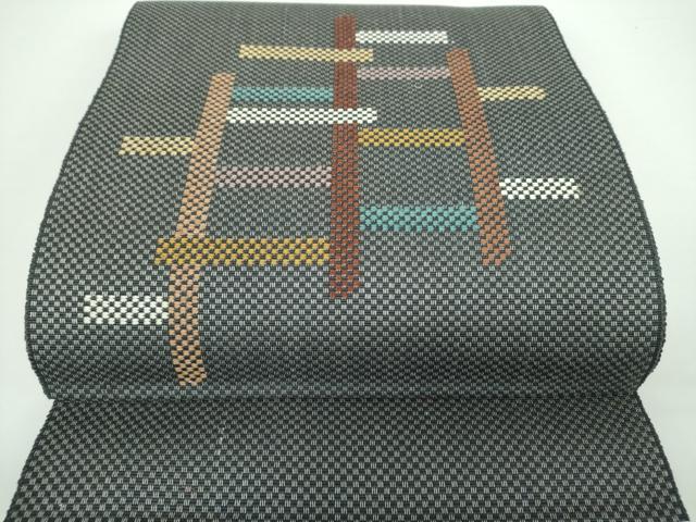 平和屋着物●八寸名古屋帯　幾何学文様　正絹　逸品　未使用　DAAX4049ps