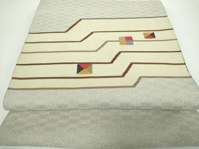 平和屋着物●八寸名古屋帯　横段文　正絹　逸品　DAAX4051ps