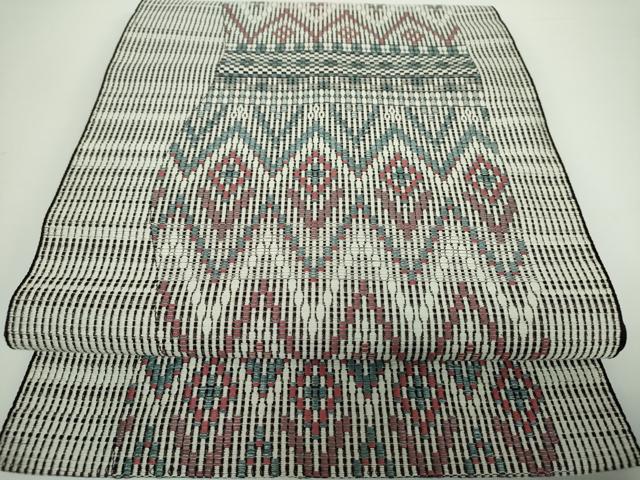 平和屋着物●八寸名古屋帯　菱文　銀糸　正絹　逸品　DAAX4053ps