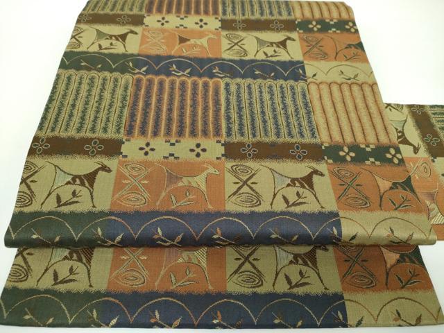 平和屋着物●全通柄九寸名古屋帯　獣花文　正絹　逸品　未使用　DAAX4056ps