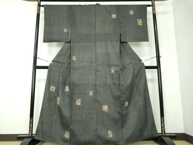 平和屋着物●生紬　訪問着　草花文　正絹　逸品　DAAX4064ps