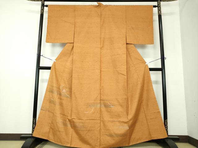 平和屋着物●訪問着　紬地　刺繍　若松葉　松ぼっくり　金彩　さが美扱い　正絹　逸品　DAAX4109ps