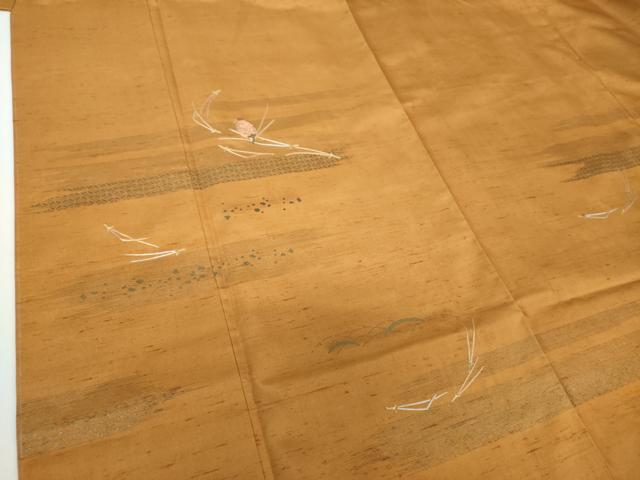 平和屋着物○訪問着 紬地 刺繍 若松葉 松ぼっくり 金彩 さが美扱い 正絹