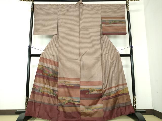 平和屋着物●本場染大島紬　訪問着　横段風景文　そごう扱い　正絹　逸品　DAAX4117ps