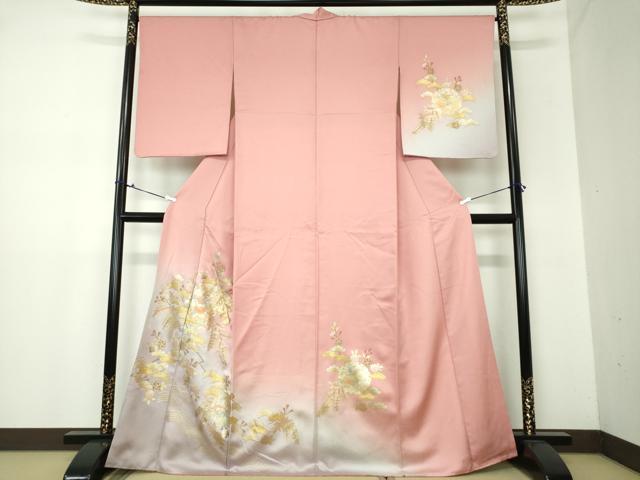 平和屋着物●訪問着　流水地紙雪輪花文　暈し染め　金彩　正絹　逸品　DAAX4120ps