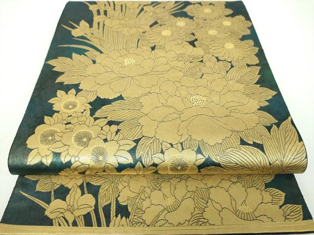 平和屋着物●西陣　長嶋成織物　ながしま帯　六通柄袋帯　牡丹草花文　本金箔　瀞金錦　正絹　逸品　DAAX4165ps