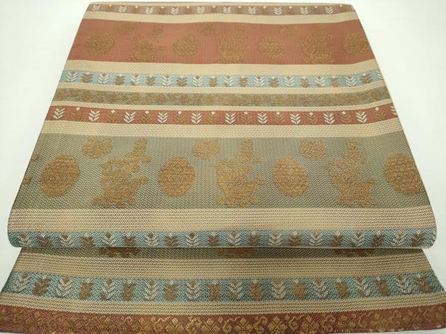 平和屋着物●全通柄袋帯　横段花文　金糸　正絹　逸品　DAAX4179ps