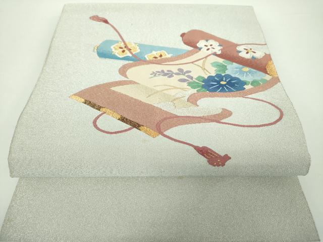 平和屋着物●爪掻き本綴れ　八寸名古屋帯　花絵巻　金銀糸　正絹　逸品　DAAX4191ps