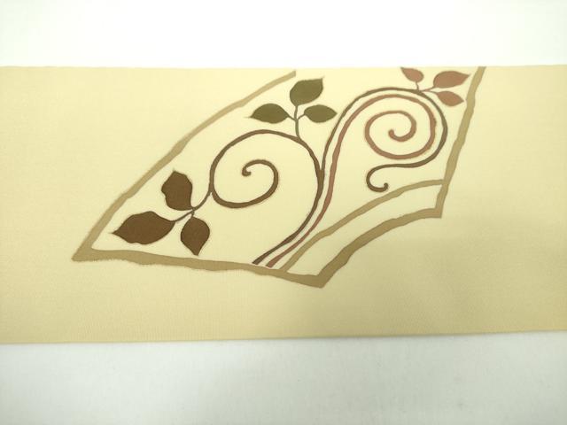 平和屋着物○塩瀬 九寸名古屋帯 駒刺繍 唐草文 金彩 宮腰織物