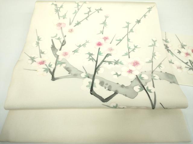 平和屋着物●塩瀬　九寸名古屋帯　手描き　槍梅　正絹　逸品　DAAX4209ps