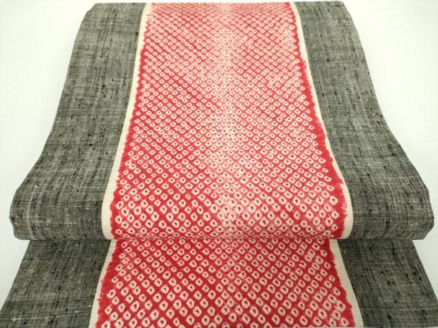 平和屋着物●九寸開き名古屋帯　紬地　絞り　間道　正絹　逸品　DAAX4214ps