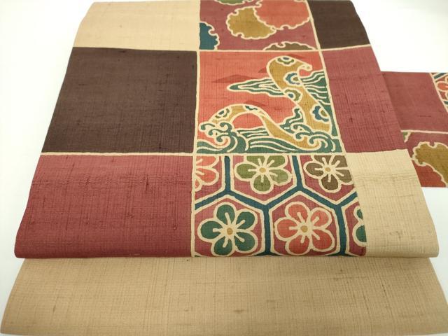 平和屋着物●九寸名古屋帯　生紬　雪輪亀甲花文　正絹　逸品　DAAX4215ps