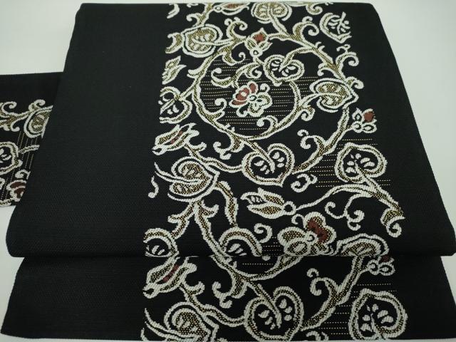 平和屋着物●九寸名古屋帯　花唐草文　黒地　正絹　逸品　DAAX4223ps