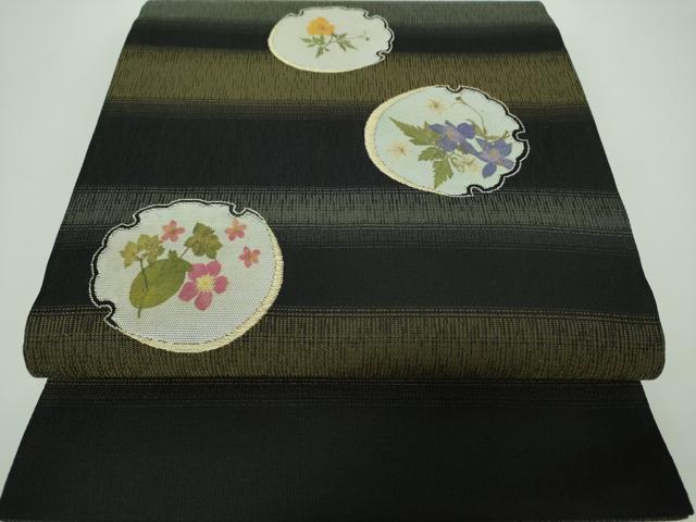平和屋着物●九寸開き名古屋帯　押し花　雪輪　金糸　やまと誂製　正絹　逸品　DAAX4226ps
