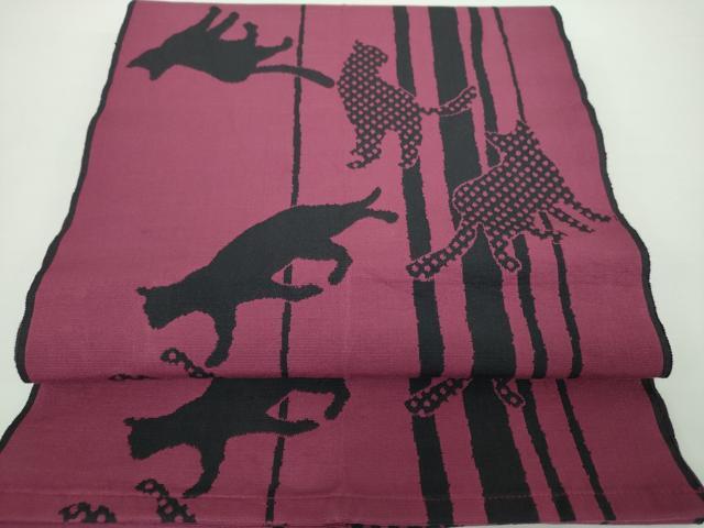 平和屋着物●八寸名古屋帯　一重帯　猫　逸品　DAAX4229ps