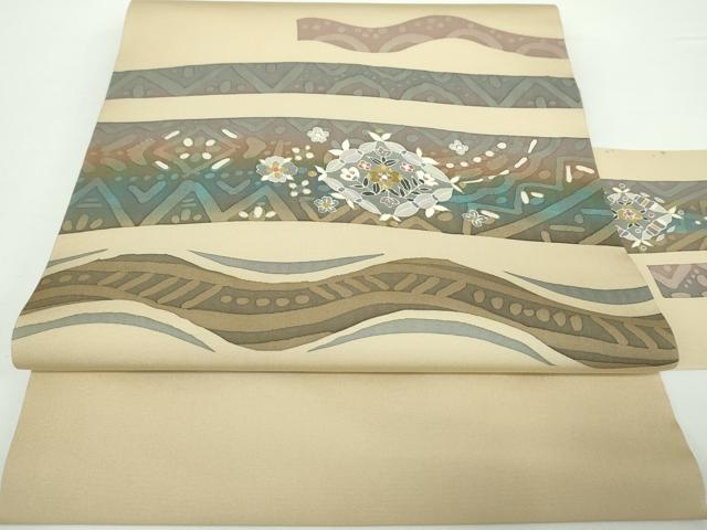 平和屋着物●塩瀬　九寸名古屋帯　花菱文　金彩　正絹　逸品　DAAX4232ps