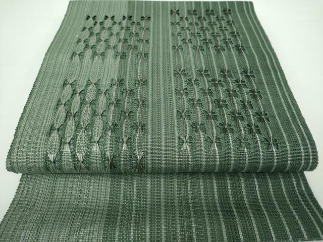 平和屋着物●八寸名古屋帯　もじり織　間道　銀糸　正絹　逸品　DAAX4255ps