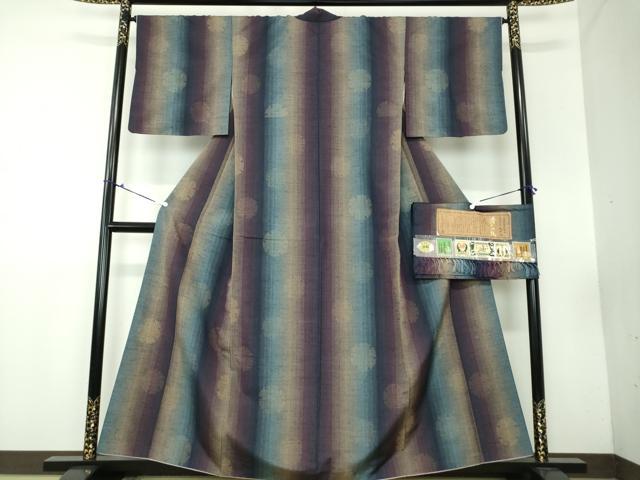 平和屋着物●本場眞綿絢結城紬　天然の色　草木染　繭の伝説　雪輪間道　証紙付き　正絹　逸品　DAAX4259ps