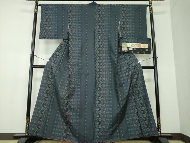 平和屋着物●都喜ヱ門　本場大島紬　9マルキ　泥染　藍の更紗　藤絹織物謹製　証紙付き　正絹　逸品　DAAX4271ps