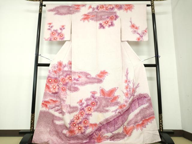 平和屋着物●名門　藤娘きぬたや・総絞り　訪問着　風景花文　ロング丈　正絹　逸品　DAAX4291ps