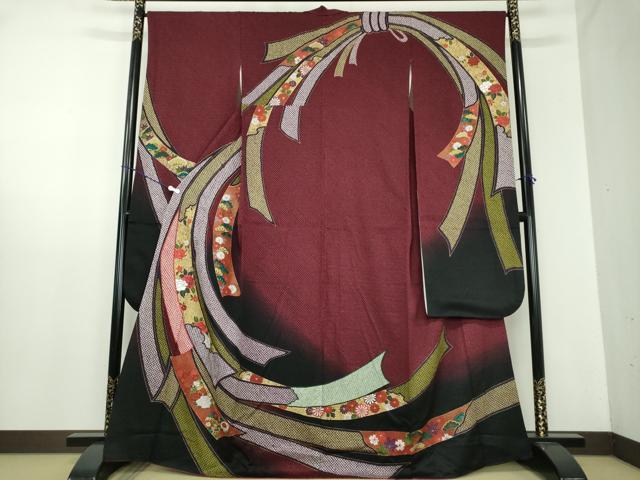 平和屋着物●豪華振袖　絞り　刺繍　束ね熨斗花文　金彩　正絹　逸品　DAAX4312ps