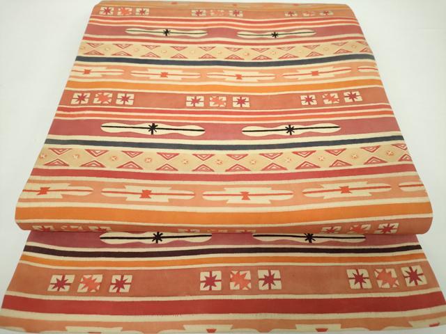 平和屋着物●九寸開き名古屋帯　型染　横段文　正絹　逸品　DAAX4342ps