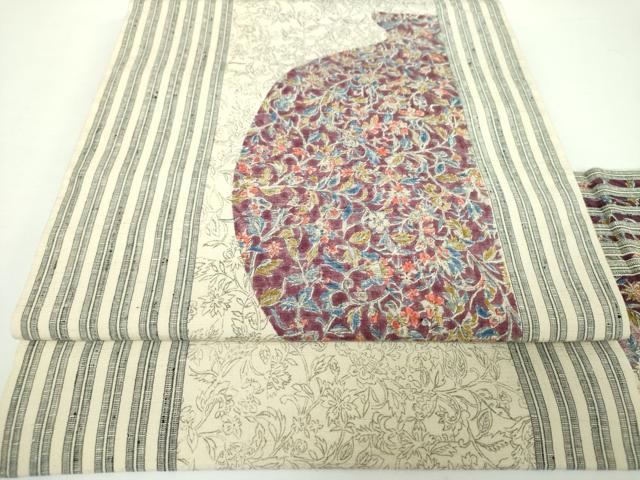 平和屋着物●九寸名古屋帯　紬地　器物更紗花間道　正絹　逸品　DAAX4344ps