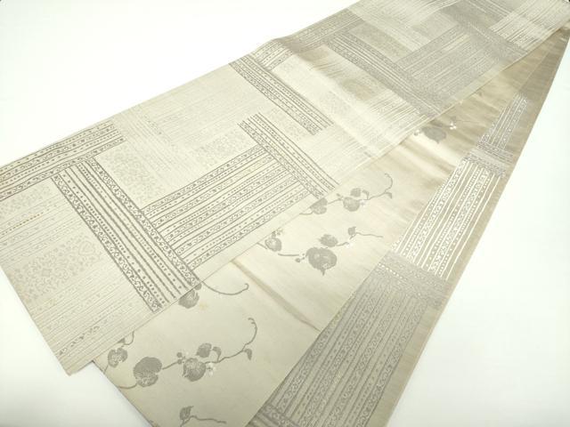 平和屋着物●西陣の名門　加納幸謹製　両面　六通柄袋帯　唐織　変わり格子洋花文　金銀糸　正絹　逸品　DAAX4348ps