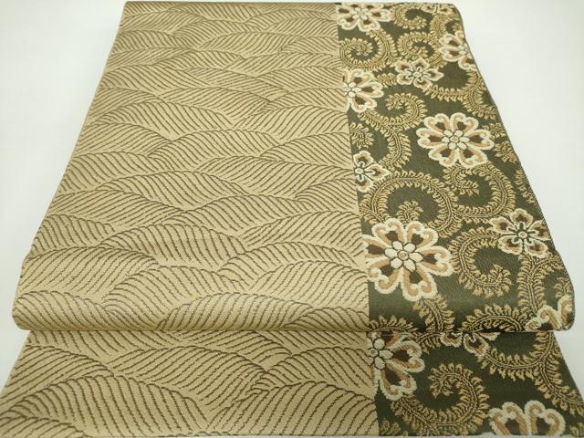 平和屋着物●両面　全通柄袋帯　流水花唐草間道　金糸　正絹　逸品　DAAX4362ps