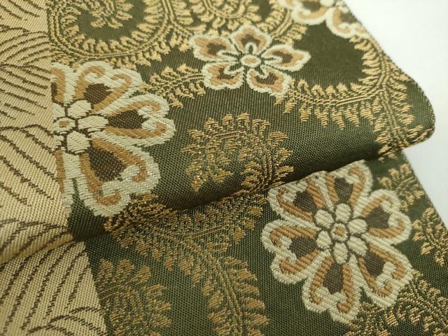 平和屋着物○両面 全通柄袋帯 流水花唐草間道 金糸 正絹