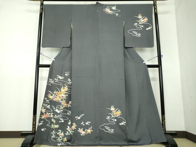 平和屋着物●創業460年・千總　訪問着　駒刺繍　雲取り花文　金彩　大丸扱い　正絹　逸品　DAAX4369ps