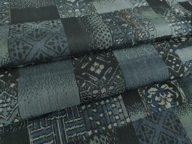 平和屋着物●上質な紬　変わり市松花文　正絹　逸品　DAAX4381ps