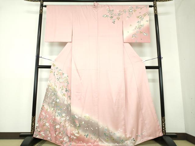 平和屋着物●訪問着　鼓短冊花文　暈し染め　金彩　正絹　逸品　DAAX4389ps